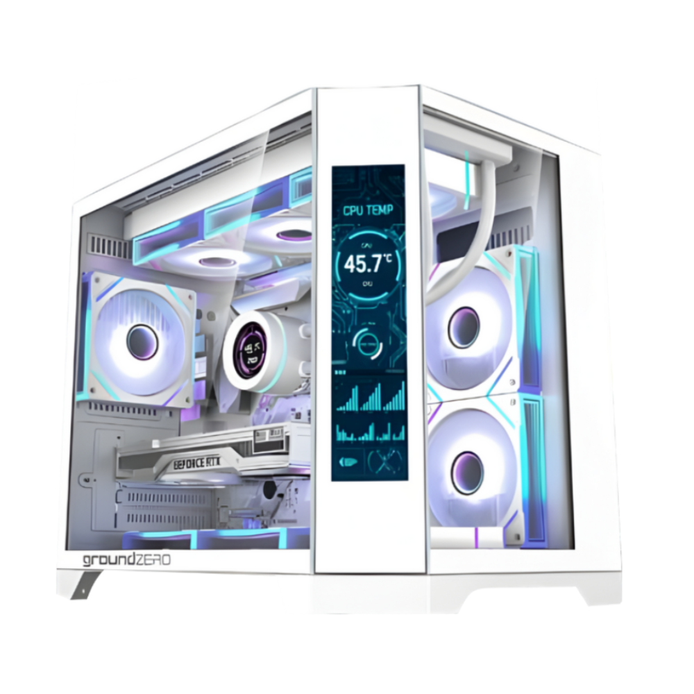 GROUND ZERO VISION M WITH LCD SCREEN WHITE W 3 PCS ARGB FAN MATX CASE ...