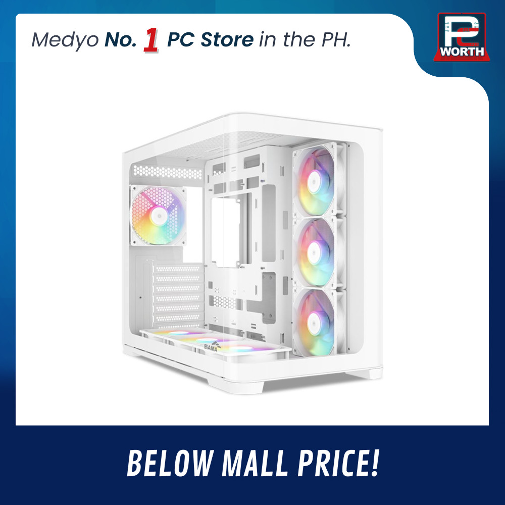 SAMA V60 MID TOWER WHITE WITH 7PCS PWM ARGB FAN ATX CASE | PC Worth