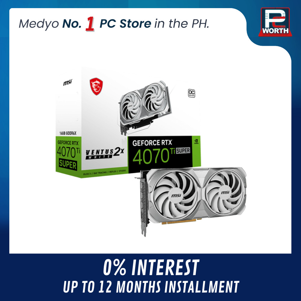 GEFORCE RTX 4070 TI SUPER MSI VENTUS 2X OC 16GB GDDR6X WHITE DUAL FAN ...
